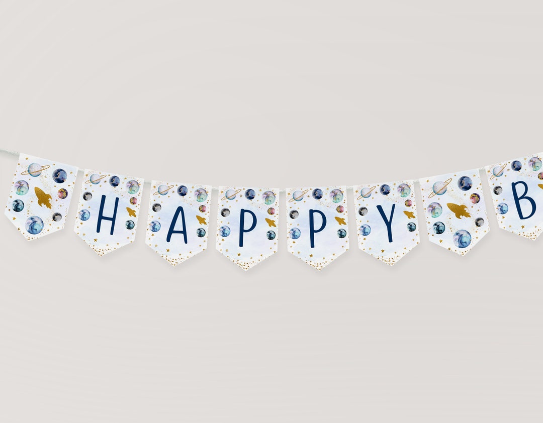 Editable Space Birthday Banner Galaxy Birthday Banner Blue - Etsy
