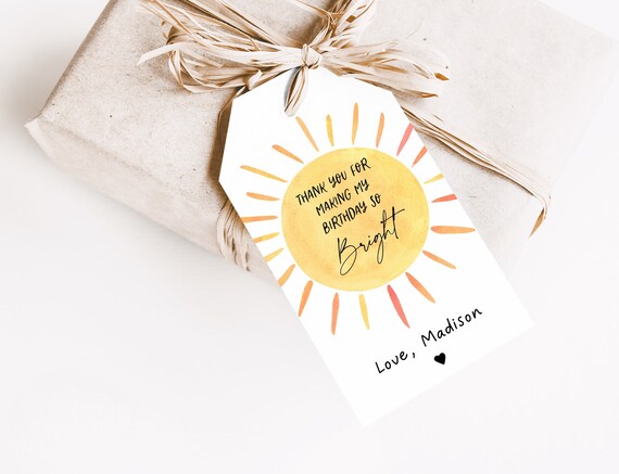Editable Sunshine Birthday Thank You Tags Favor Tags Boho Little ...