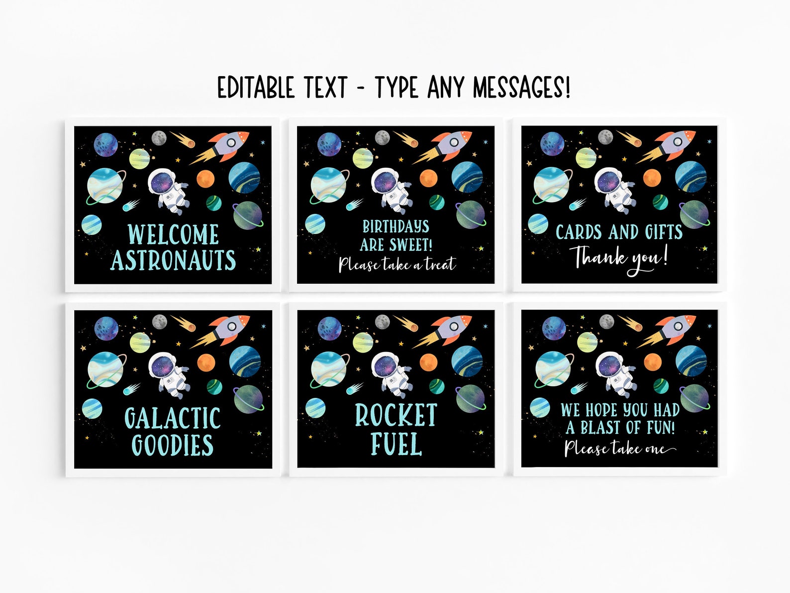 Editable Space Birthday Sign Table Signs Set of 6 Party Signs | Etsy