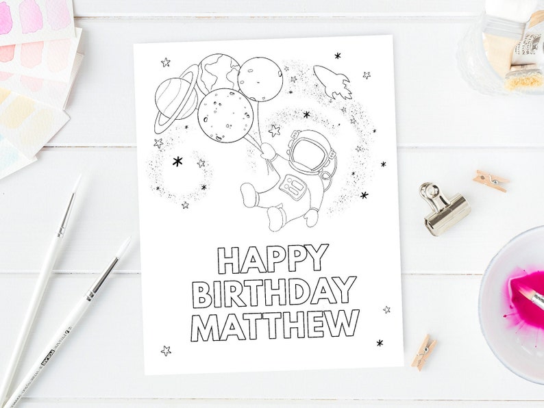 Editable Space Birthday Coloring Page Astronaut Birthday Party Galaxy ...