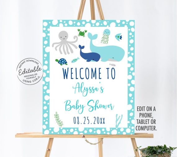 EDITABLE Blue Under The Sea Welcome Sign Under The Sea Baby Shower ... EDITABLE Blue Under The Sea Welcome Sign Under The Sea Baby Shower ...