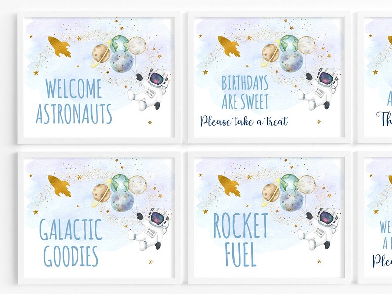 Editable Astronaut Space Birthday Sign Table Signs Set of 6 - Etsy