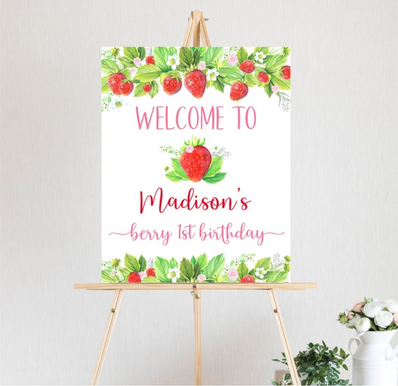Editable Strawberry Birthday Welcome Sign Strawberry Party - Etsy