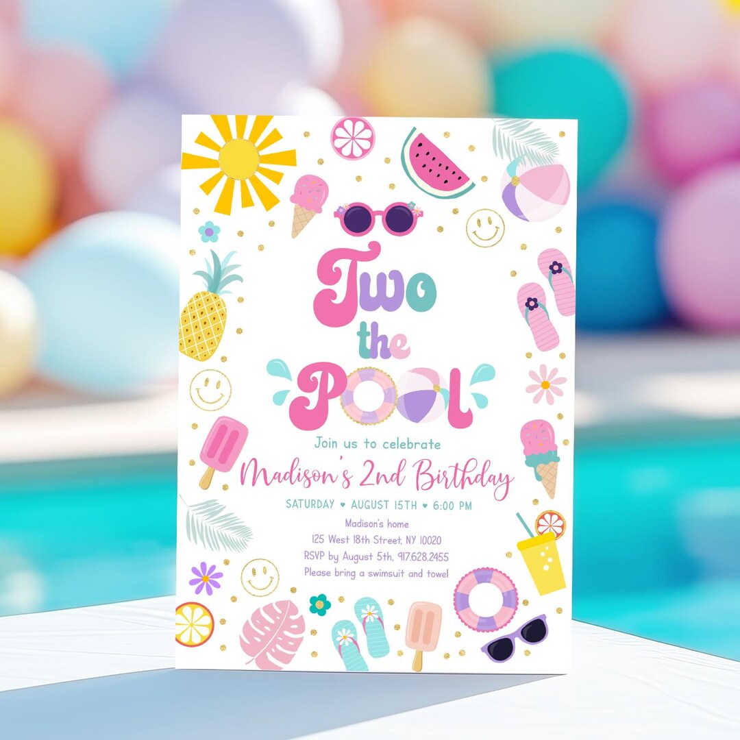 Editable Two the Pool Birthday Invitation, 2nd Birthday Girl Pool Party ...