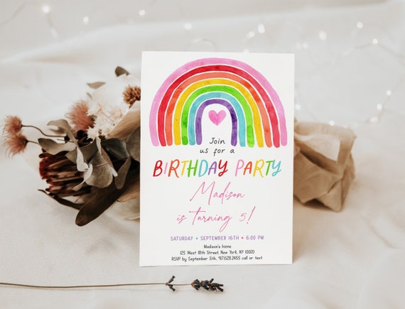 Editable Rainbow Birthday Invitation Girls Rainbow Party - Etsy