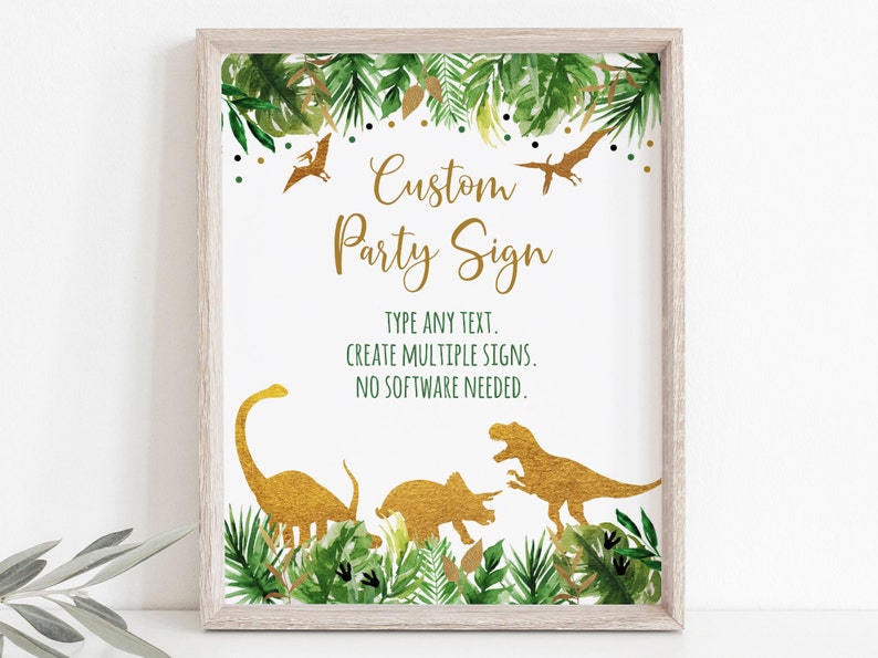 Editable Dinosaur Birthday Sign, Dinosaur Safari, Gold Dinosaur Party ...
