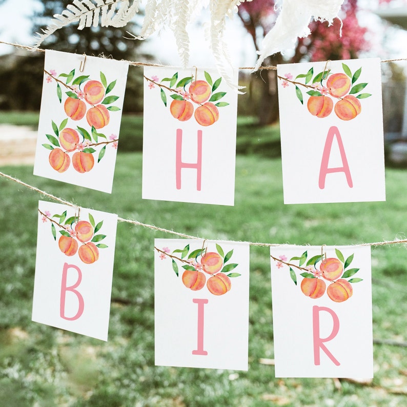 Editable Peach Birthday Banner One Sweet Peach Birthday Peach Blossom ...