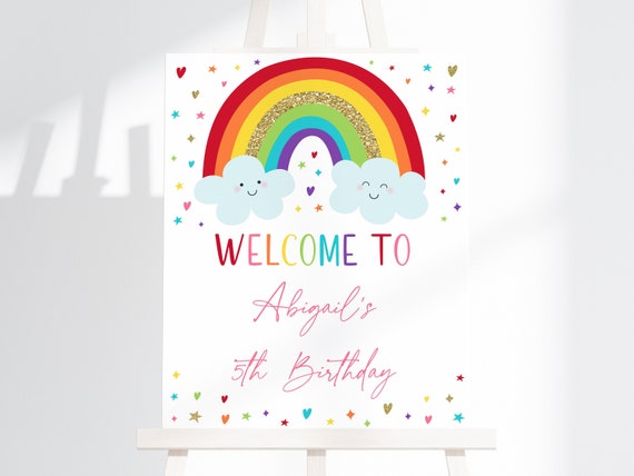 Editable Rainbow Welcome Sign Rainbow Birthday Girls Rainbow Party Gold ...