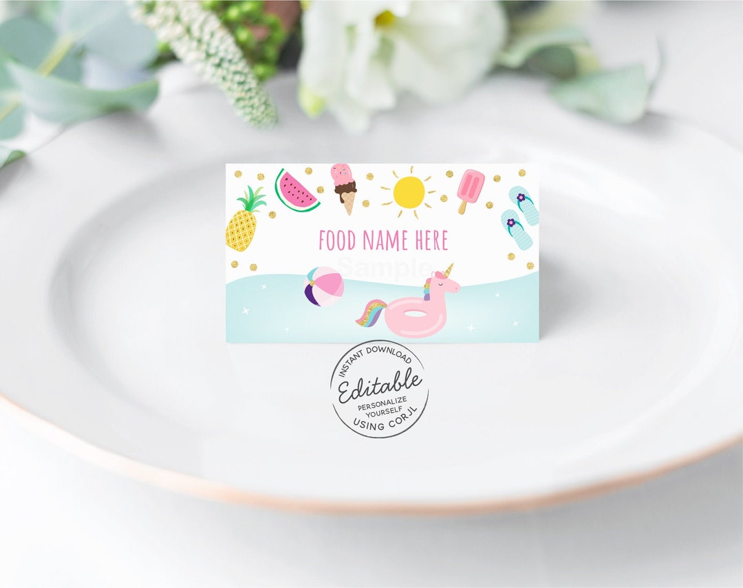 EDITABLE Pool Party Tent Cards Food Labels Place Cards Girls - Etsy