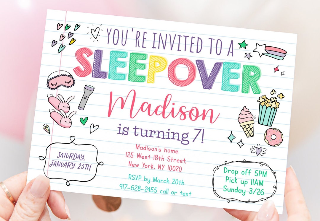 Editable Sleepover Birthday Invitation Sleepover Party Slumber - Etsy