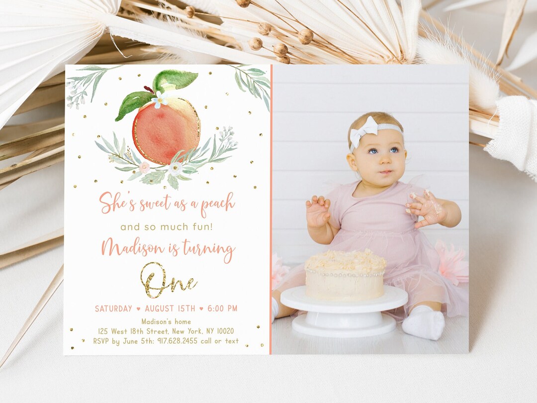 Editable Peach Birthday Invitation Sweet as A Peach First Birthday ...