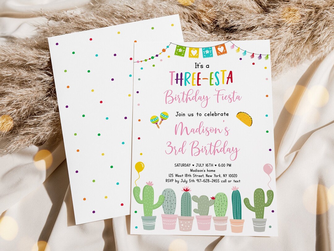 Editable Three-esta Fiesta Birthday Invitation Third Birthday 3rd ...