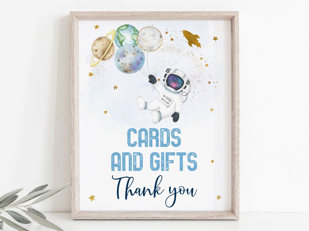 Galaxy Outer Space Cards & Gifts Birthday Sign Astronaut Blue Gold ...