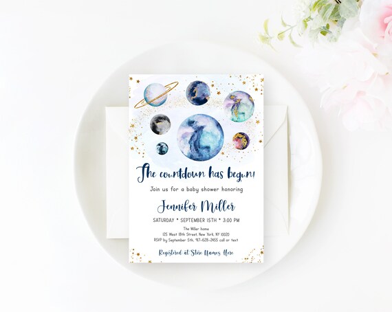 YSPA01 Editable Outer Space Baby Shower Invitation Printable Galaxy ...