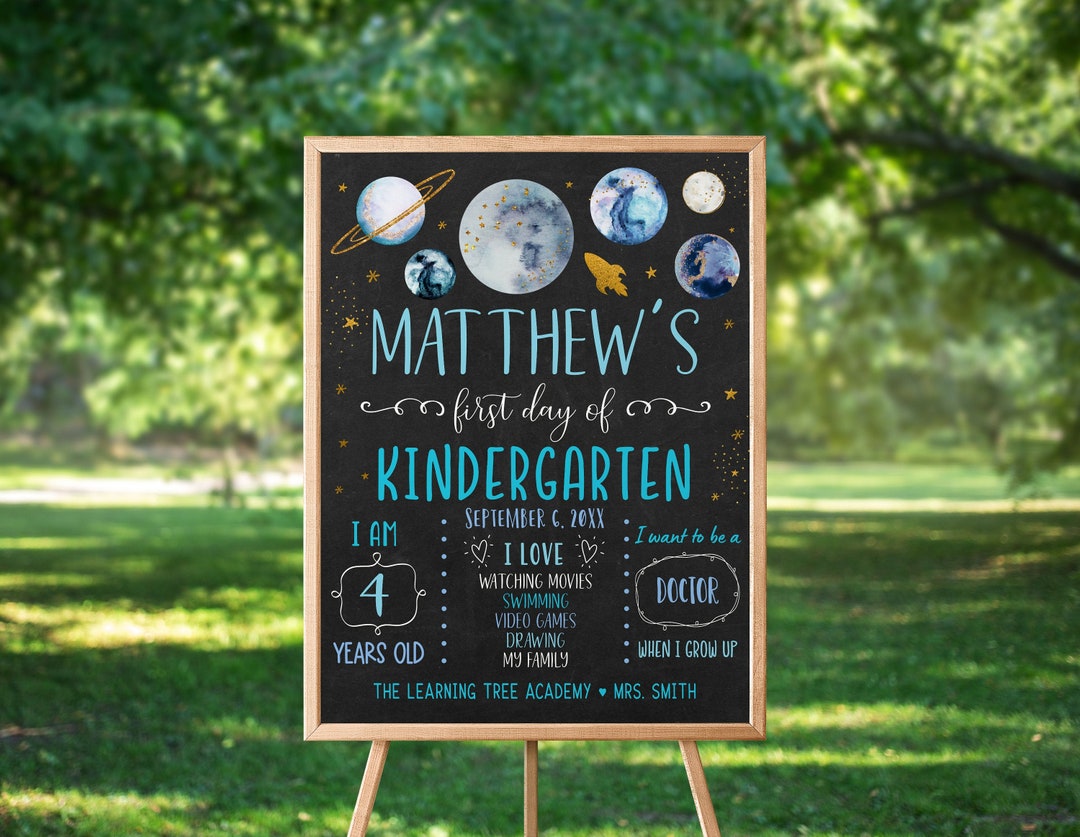 Editable First Day of Kindergarten Sign Space Planets First Day of ...