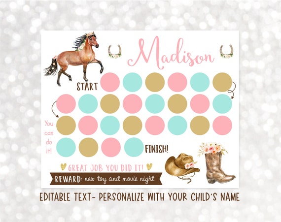 Editable Horse Reward Chart, Horse Sticker Chart, Cowgirl Pony Pink ...