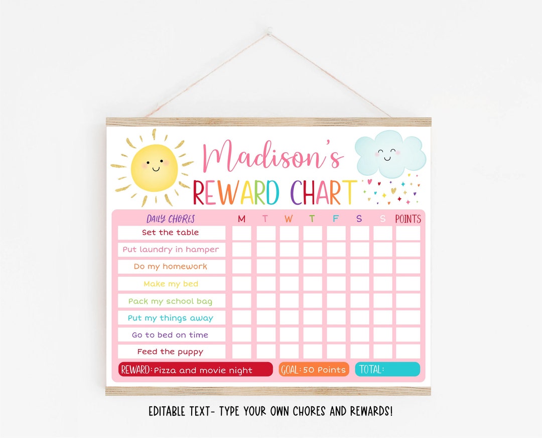 EDITABLE Sunshine Reward Chart, Behavior Chart, Sun & Clouds, Rainbow ...