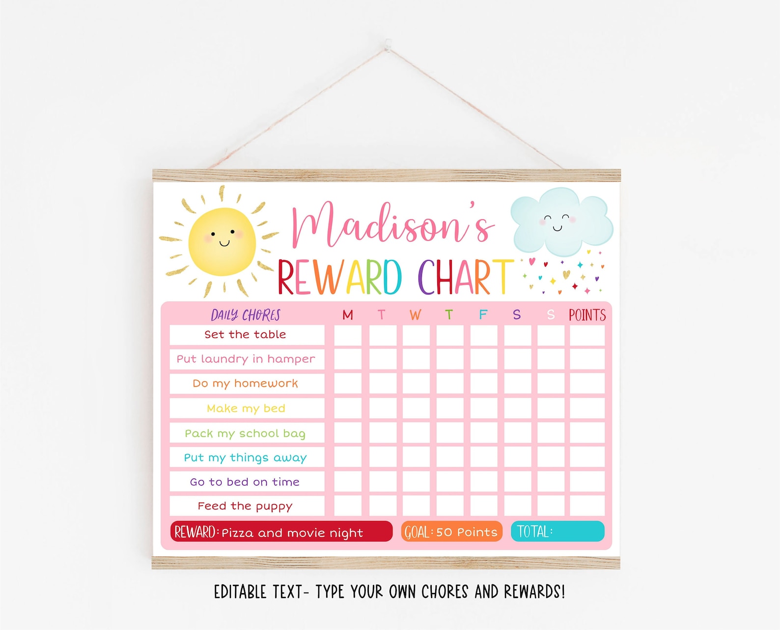 EDITABLE Sunshine Reward Chart Behavior Chart Sun & Clouds - Etsy