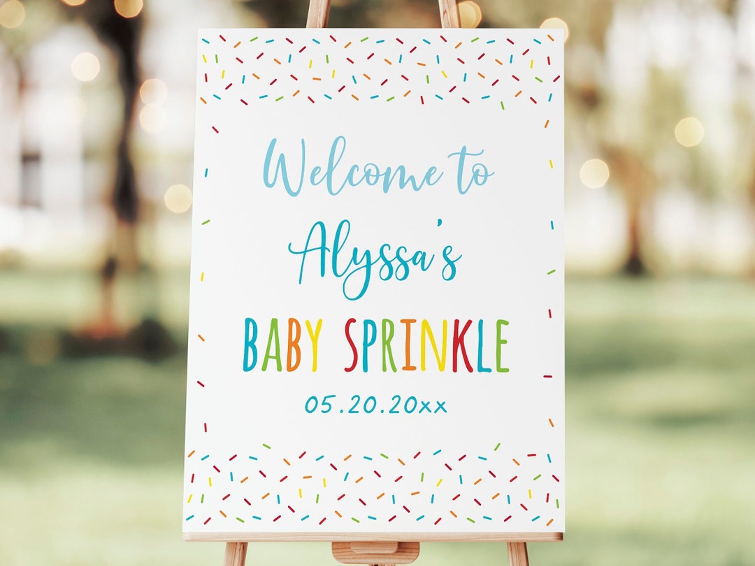 Editable Blue Baby Sprinkle Welcome Sign Baby Boy Sprinkle Rainbow ...