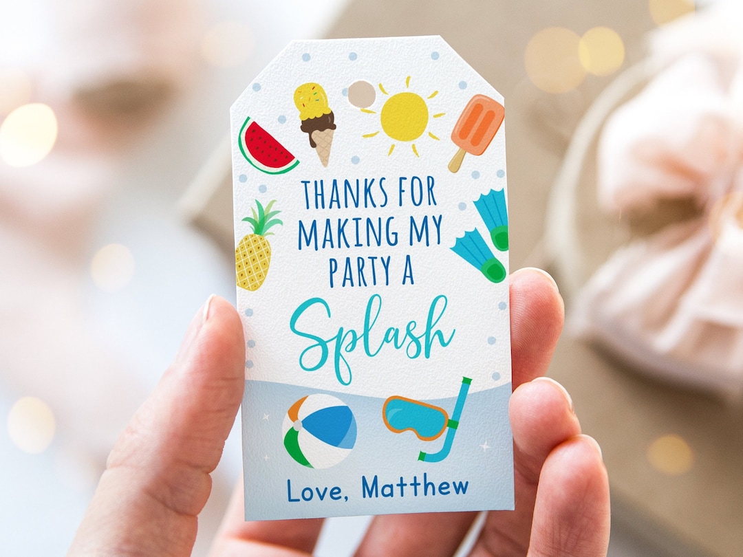 Editable Pool Party Thank You Tags Favor Tags Boys Pool Party Pool ...