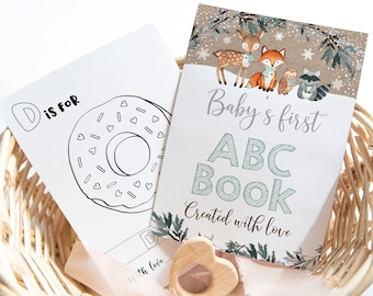ABC Book Baby Shower Game Greenery Woodland Alphabet Coloring Book Baby ...