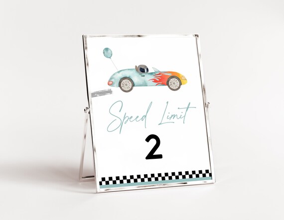 Race Car Speed Limit Birthday Sign Two Fast Birthday Racing Party ...