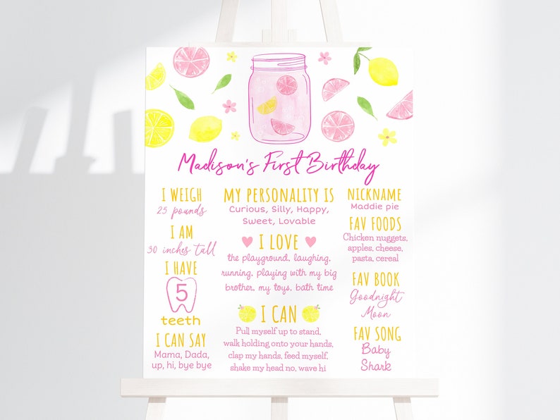 Editable Lemonade First Birthday Milestone Sign Pink Lemonade - Etsy
