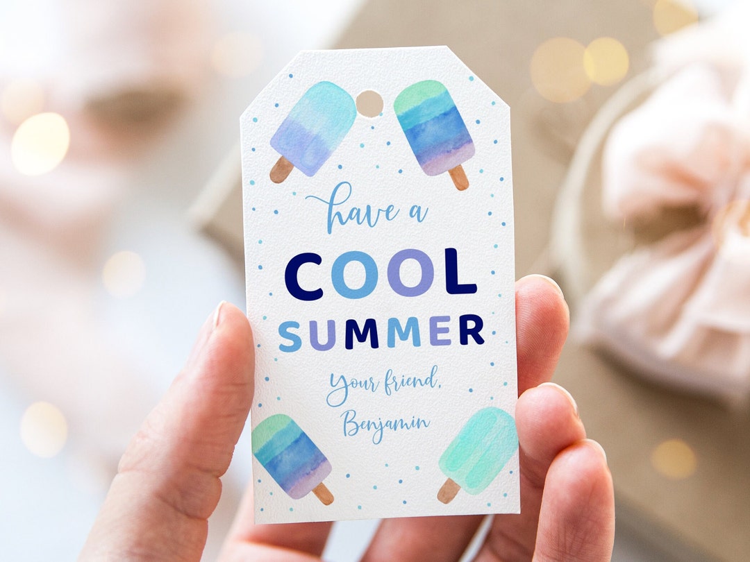 Editable Cool Summer Gift Tag Thank You Tag Blue Popsicle Schools Out ...