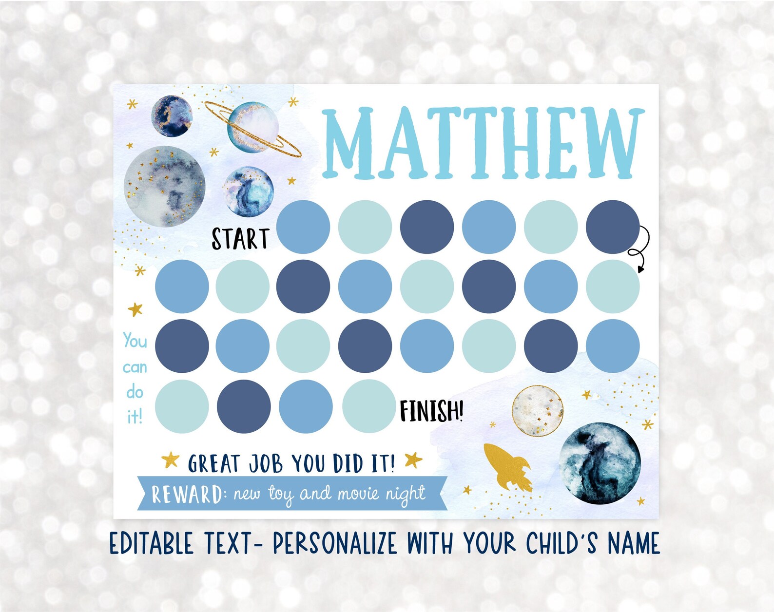 Editable Space Reward Chart Galaxy Planets Sticker Chart Boy | Etsy