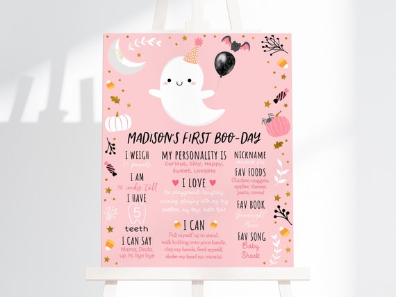 Editable Pink Ghost First Birthday Milestone Sign First Boo-day Little ...