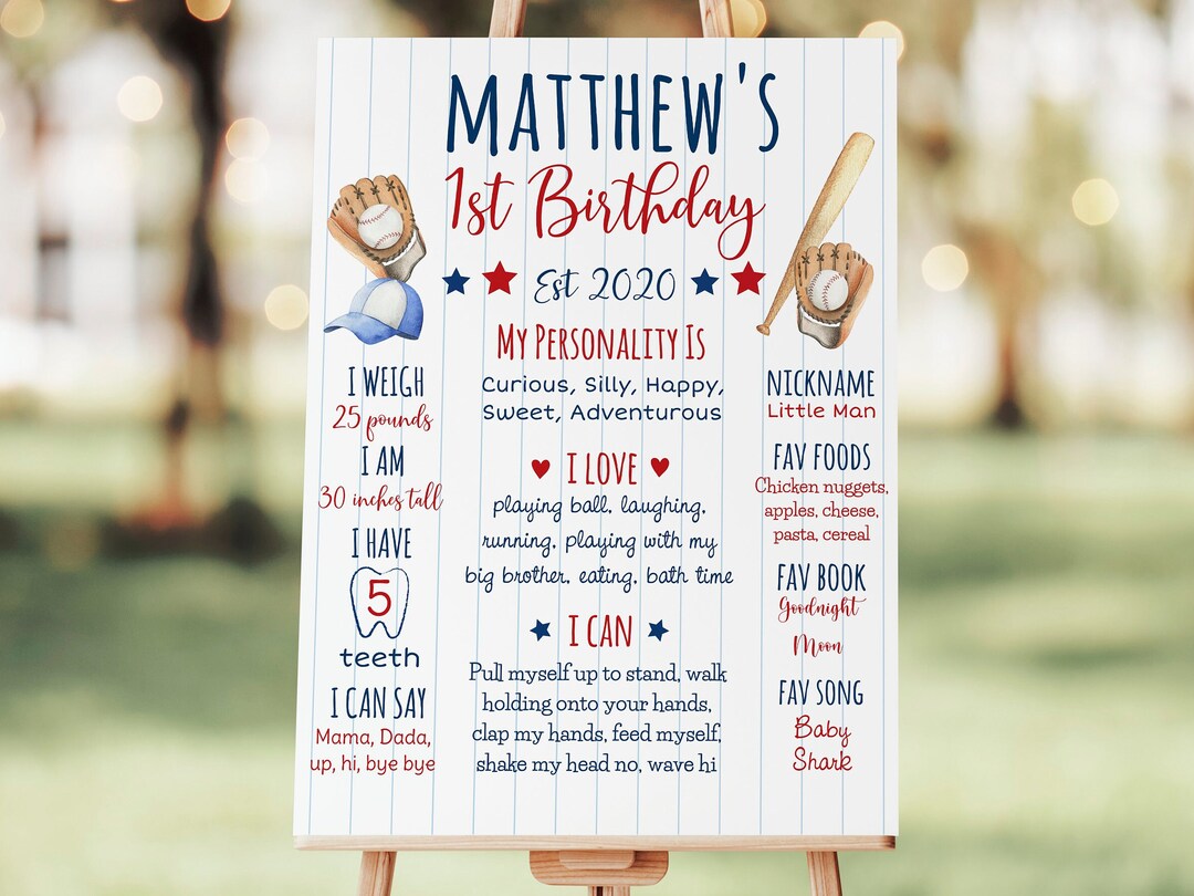 Editable Baseball Birthday Milestone Sign Baseball First Birthday ...