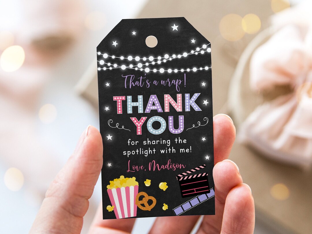 Editable Movie Night Birthday Thank You Tags Favor Tags That's A Wrap ...