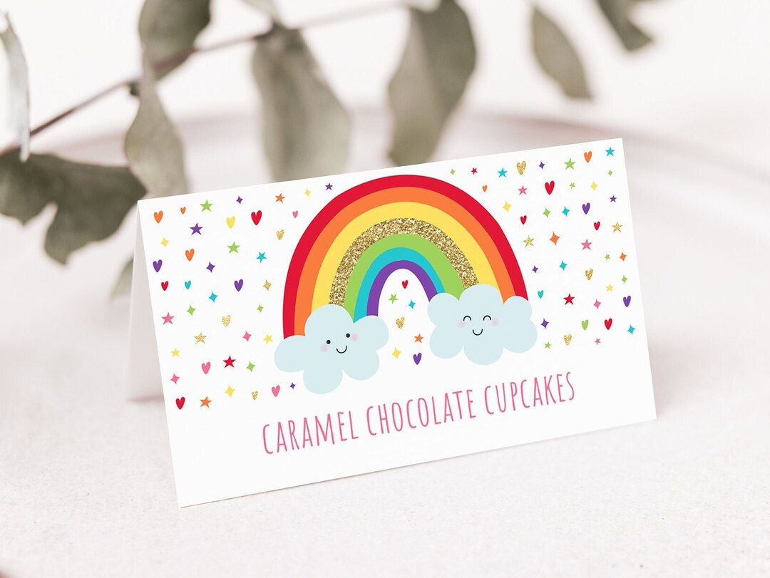 Editable Rainbow Tent Cards Food Labels Place Cards Girls Rainbow ...