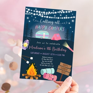 Editable Girl Camping Invitation Camping Sleepover Party - Etsy