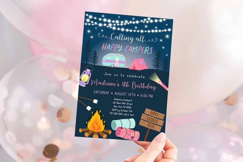 Editable Girl Camping Invitation Camping Sleepover Party - Etsy