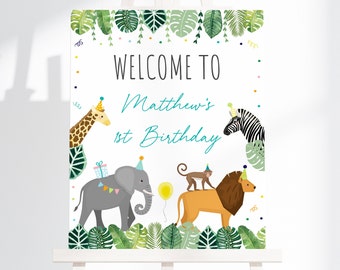 Editable Safari Animals Welcome Sign Wild One Poster Zoo - Etsy