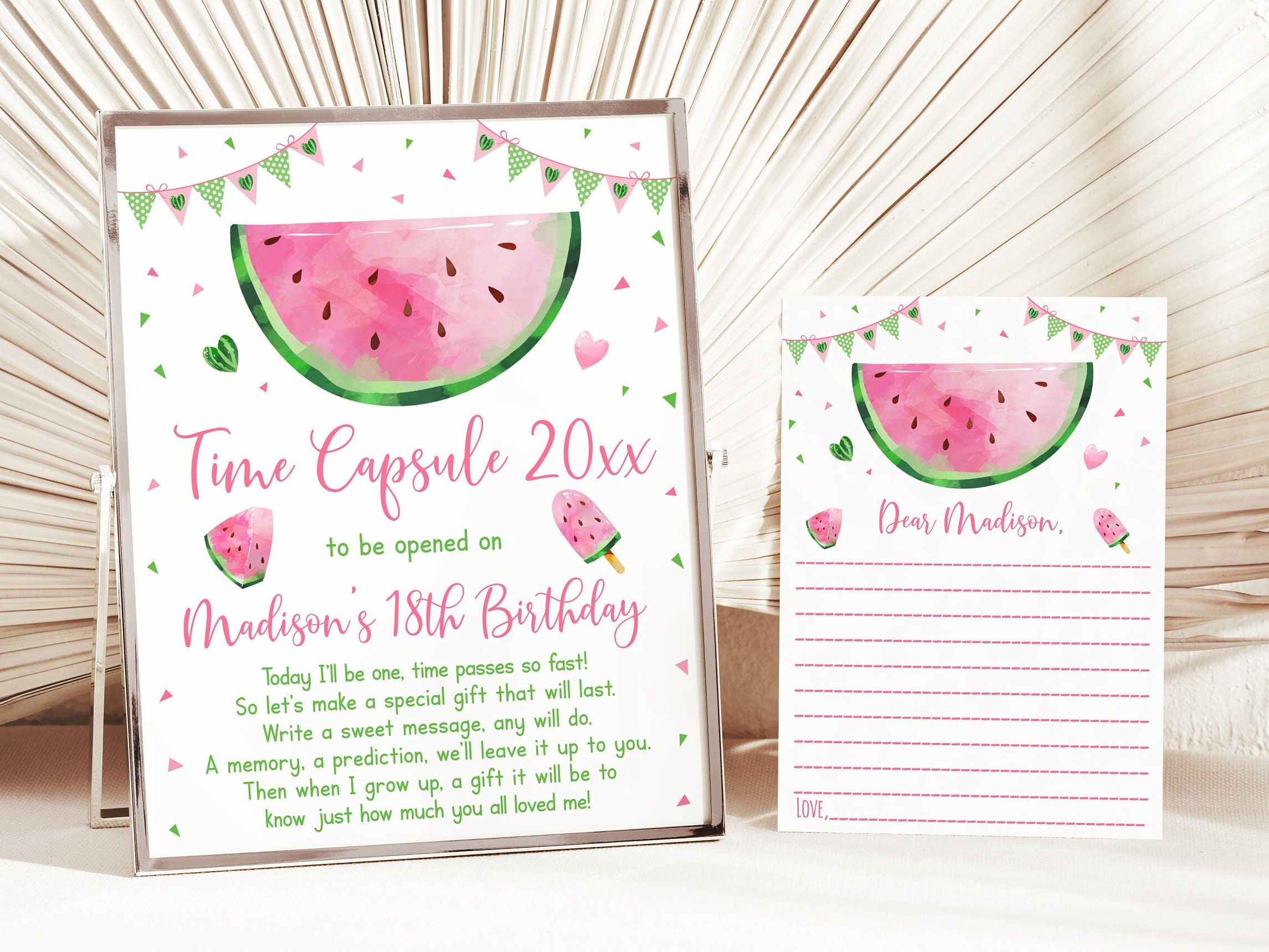 Editable Watermelon Birthday Time Capsule Watermelon First Birthday One ...