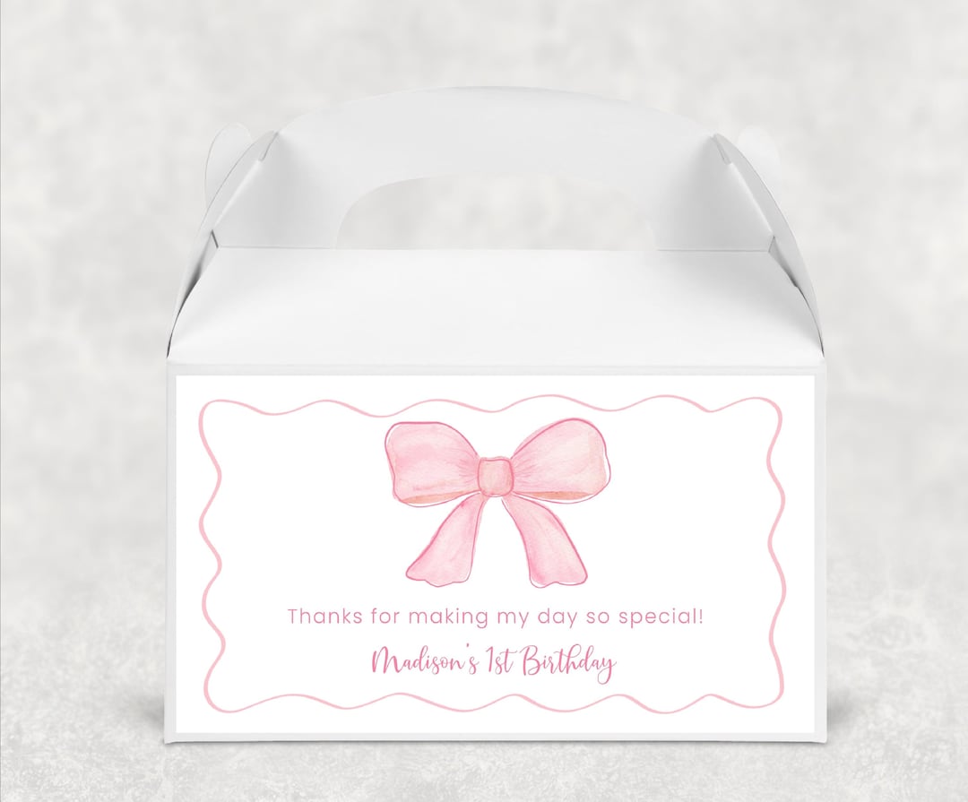 Editable Pink Bow Favor Box Label, Gable Box Label, Minimalist Coquette ...