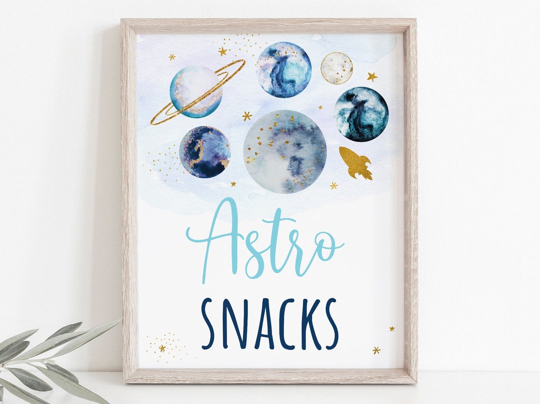 Astro Snacks Space Birthday Sign Dessert Sign Snack Sign Blue Gold ...