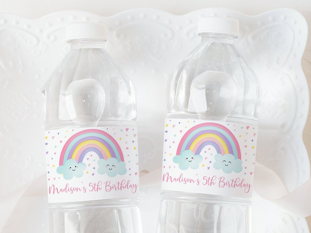 Editable Pastel Rainbow Water Bottle Labels Girl Rainbow Birthday Party ...