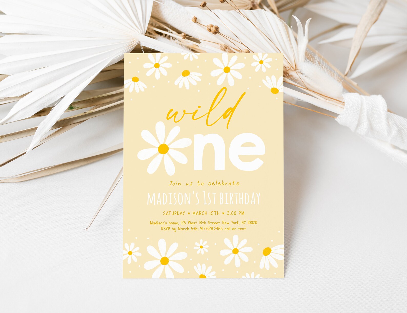 Daisy First Birthday Invitation Wild One Daisy Birthday Invite - Etsy