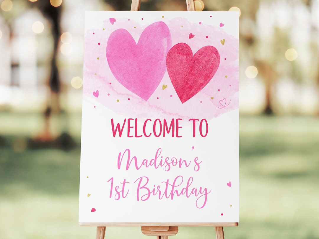 Editable Little Sweetheart Welcome Sign Pink Gold Hearts Valentine's ...
