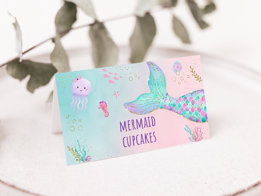 Editable Mermaid Birthday Tent Cards Food Labels Girls Mermaid Party ...