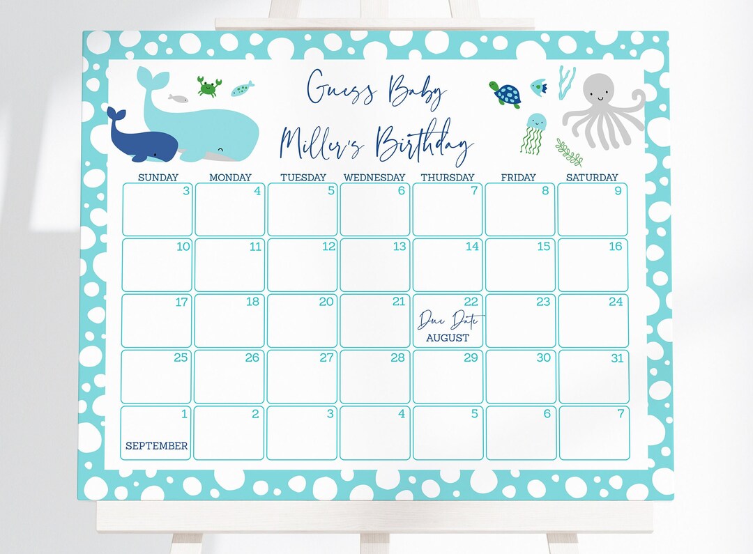Editable Under the Sea Baby Baby Due Date Calendar Game Blue - Etsy