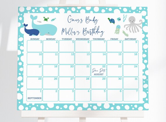 Editable Under The Sea Baby Baby Due Date Calendar Game Blue Under The ...