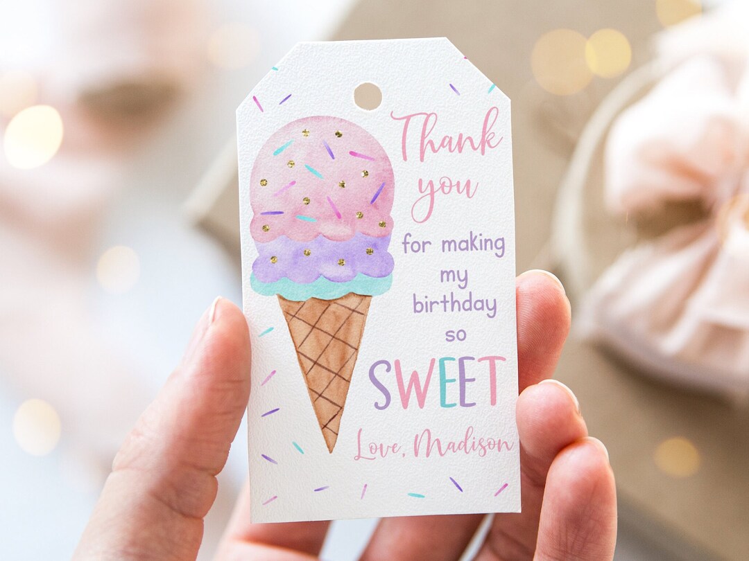 Editable Ice Cream Birthday Thank You Tags Favor Tags Girls Ice Cream ...