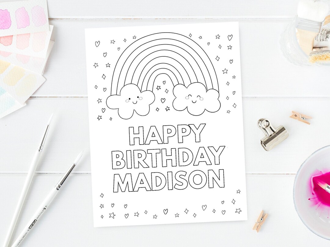 Editable Rainbow Birthday Coloring Page Girls Rainbow Party Rainbow and ...