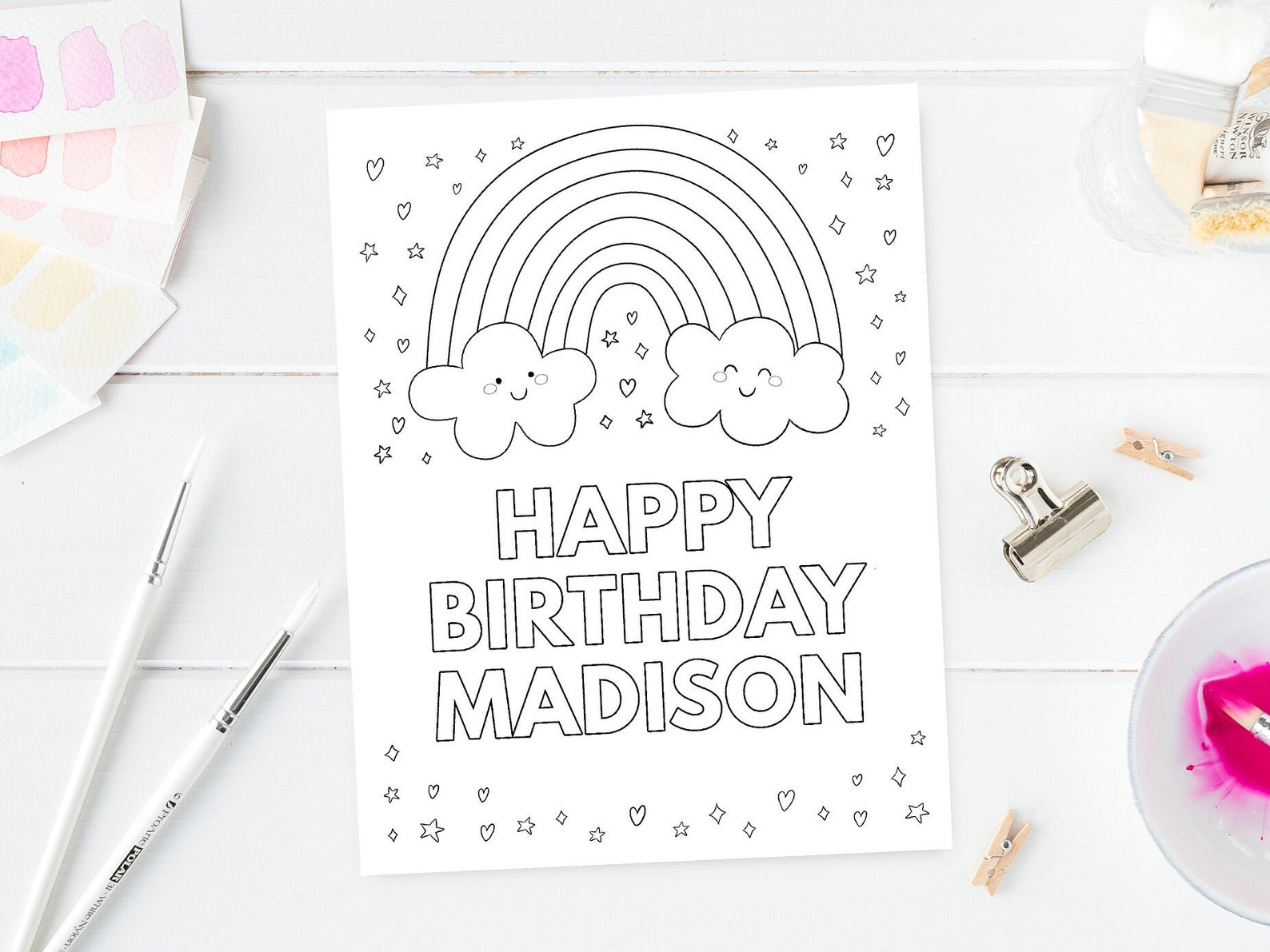 Editable Rainbow Birthday Coloring Page Girls Rainbow Party Rainbow and ...