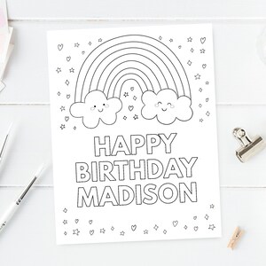 Editable Rainbow Birthday Coloring Page Girls Rainbow Party Rainbow and ...