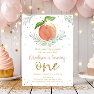 Editable Peach Birthday Invitation Sweet as A Peach First Birthday ...